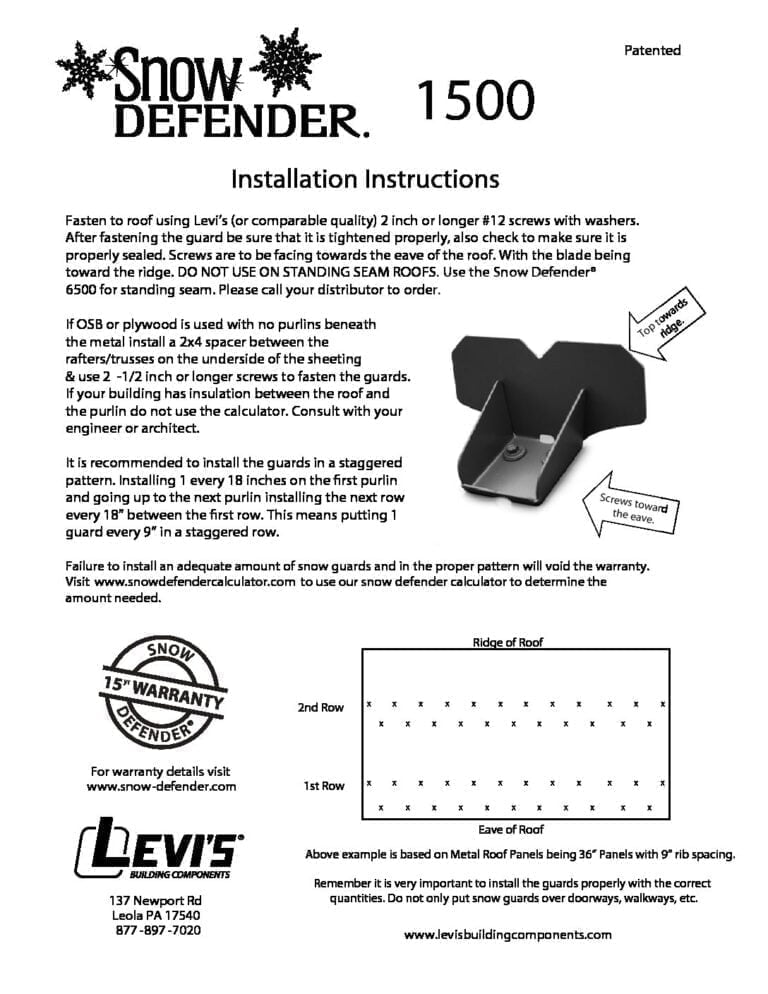Snow Defender 1500-Powder Coated Snow Guard - Mid-Michigan Metal Sales