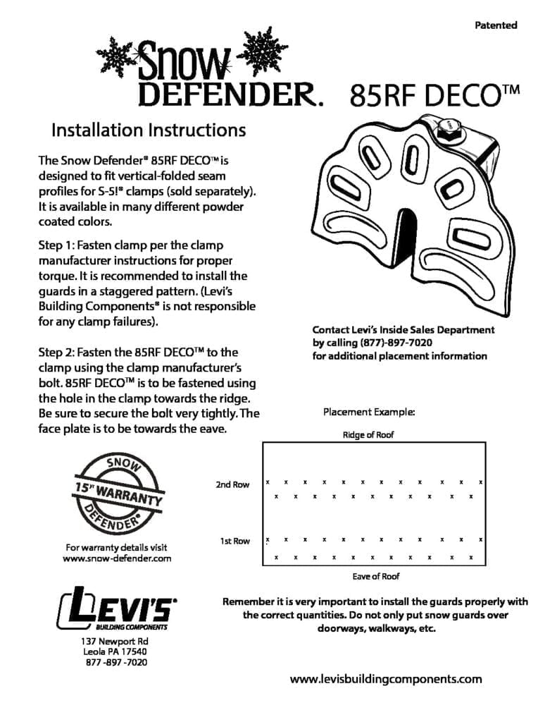 Snow Defender 85RF- Powder Coated Snow Guard - Mid-Michigan Metal Sales